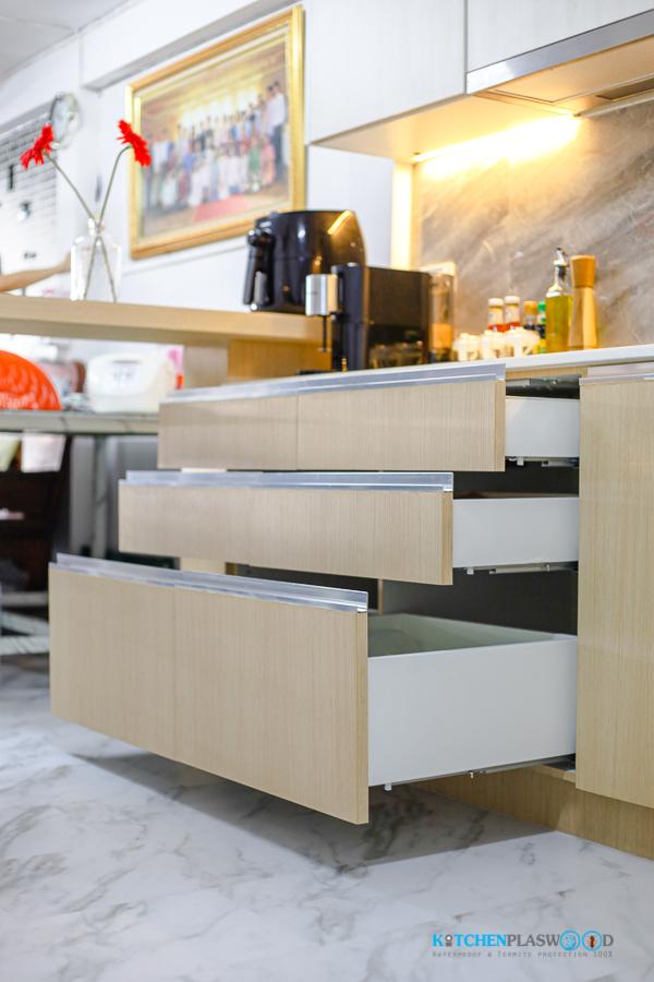 Oak Wood 2 Tone : ครัวลายไม้ I Shape + Mini Bar • KITCHENFORM